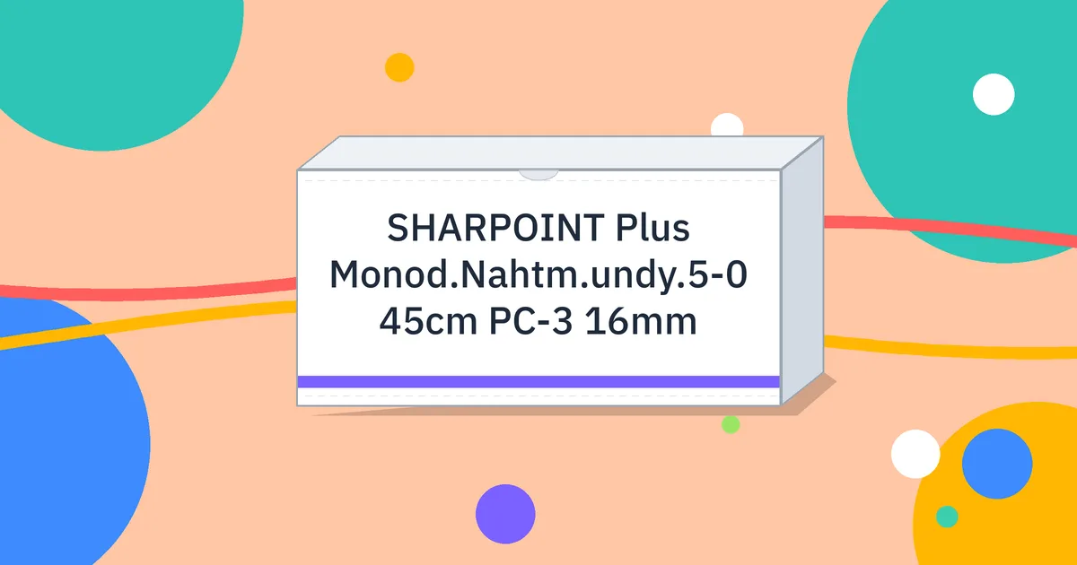 Symbolbild: Packung mit der Aufschrift SHARPOINT Plus Monod.Nahtm.undy.5-0 45cm PC-3 16mm (PZN 17986732) – Verfügbarkeit und Bezug in Apotheken in Frankfurt am Main