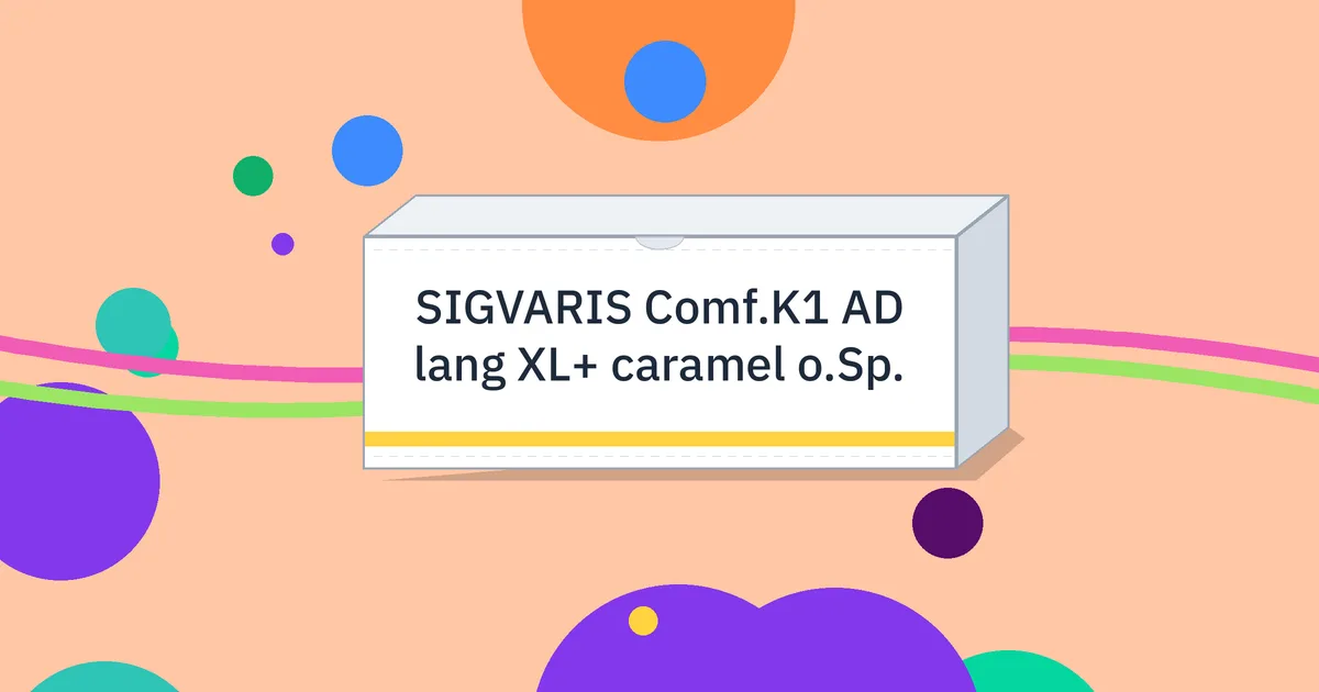 Symbolbild: Packung mit der Aufschrift SIGVARIS Comf.K1 AD lang XL+ caramel o.Sp. (PZN 17093365) – Verfügbarkeit und Bezug in Apotheken in Frankfurt am Main