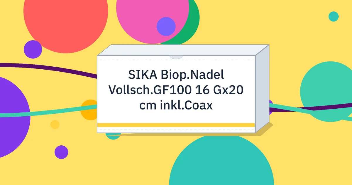 Symbolbild: Packung mit der Aufschrift SIKA Biop.Nadel Vollsch.GF100 16 Gx20 cm inkl.Coax (PZN 20293814) – Verfügbarkeit und Bezug in Apotheken in Frankfurt am Main