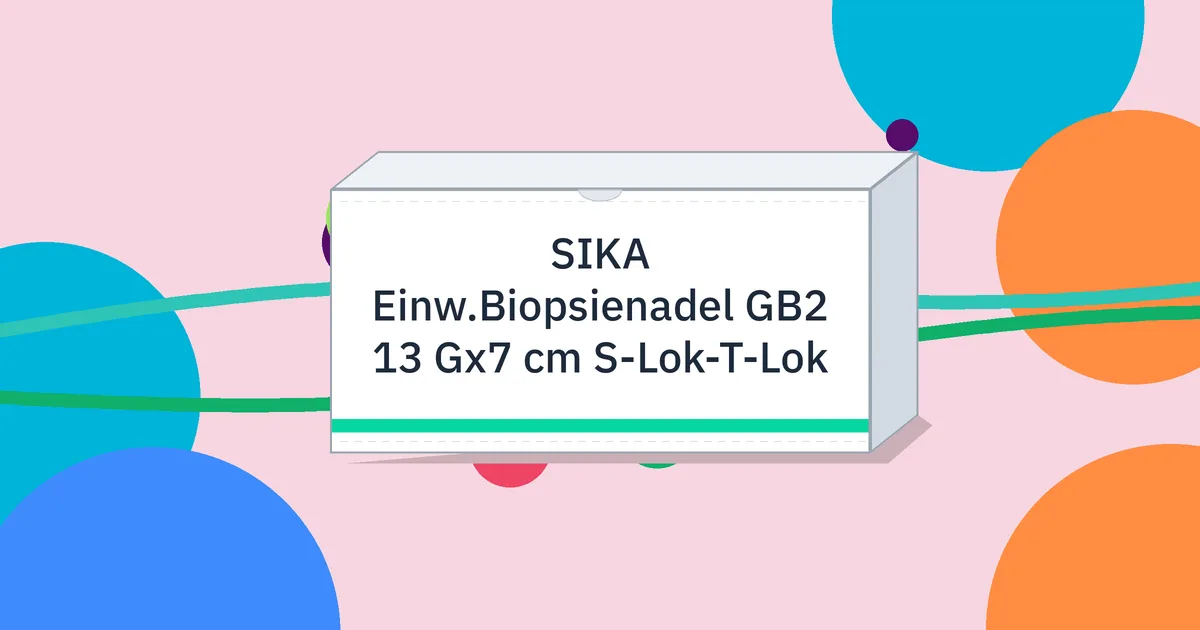 Symbolbild: Packung mit der Aufschrift SIKA Einw.Biopsienadel GB2 13 Gx7 cm S-Lok-T-Lok (PZN 20283477) – Verfügbarkeit und Bezug in Apotheken in Frankfurt am Main