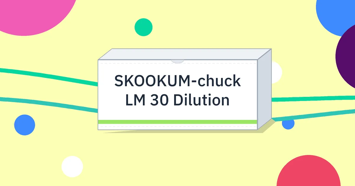 Symbolbild: Packung mit der Aufschrift SKOOKUM-chuck LM 30 Dilution (PZN 13191763) – Verfügbarkeit und Bezug in Apotheken in Frankfurt am Main