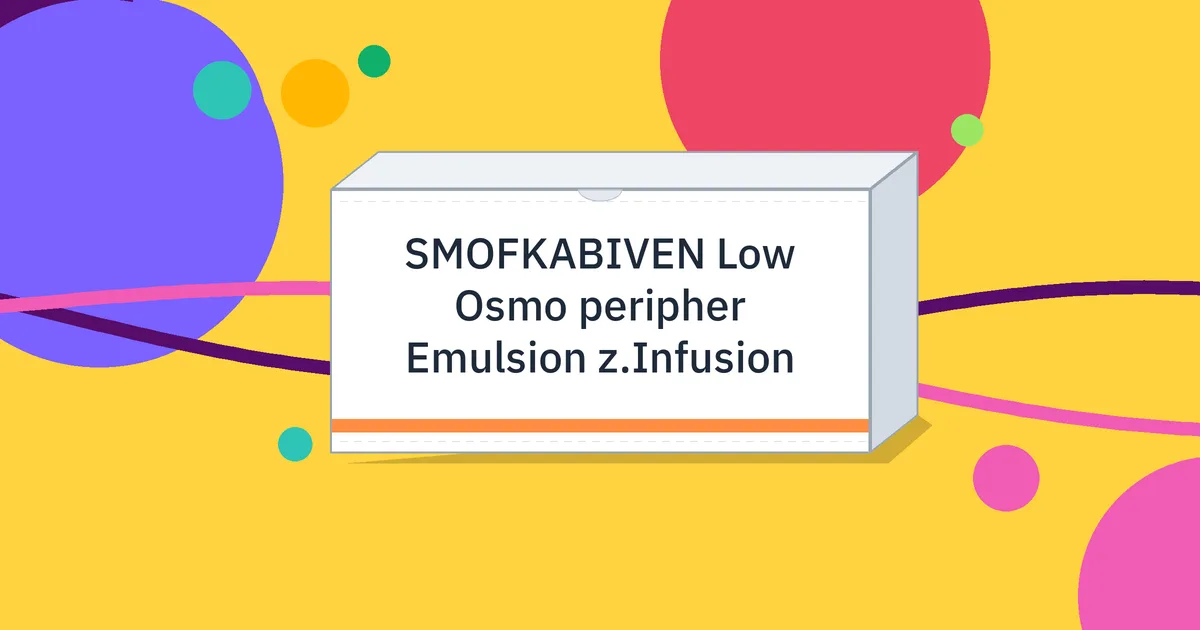 Symbolbild: Packung mit der Aufschrift SMOFKABIVEN Low Osmo peripher Emulsion z.Infusion (PZN 18787667) – Verfügbarkeit und Bezug in Apotheken in Frankfurt am Main