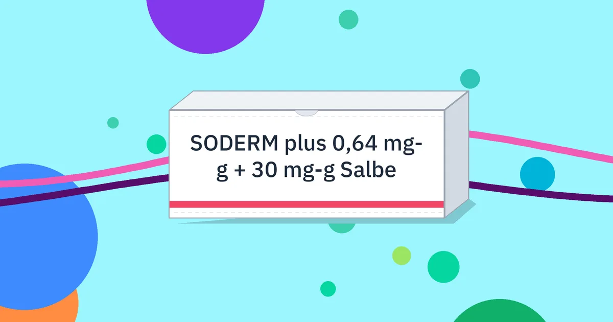 Symbolbild: Packung mit der Aufschrift SODERM plus 0,64 mg-g + 30 mg-g Salbe (PZN 01430429) – Verfügbarkeit und Bezug in Apotheken in Frankfurt am Main