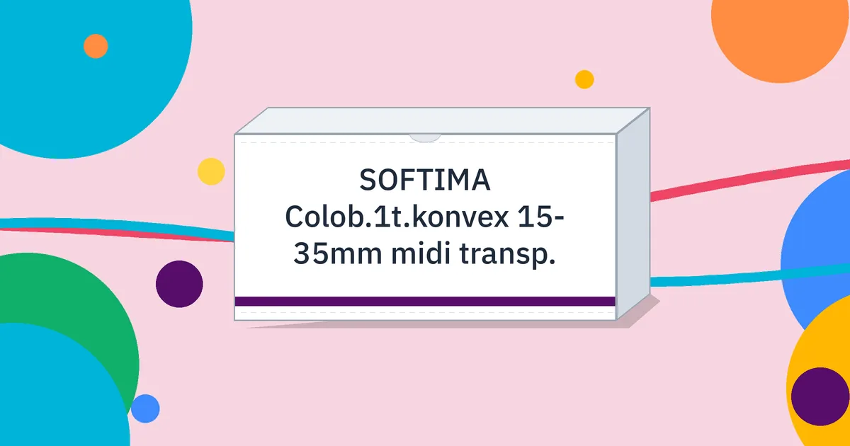 Symbolbild: Packung mit der Aufschrift SOFTIMA Colob.1t.konvex 15-35mm midi transp. (PZN 17953201) – Verfügbarkeit und Bezug in Apotheken in Frankfurt am Main