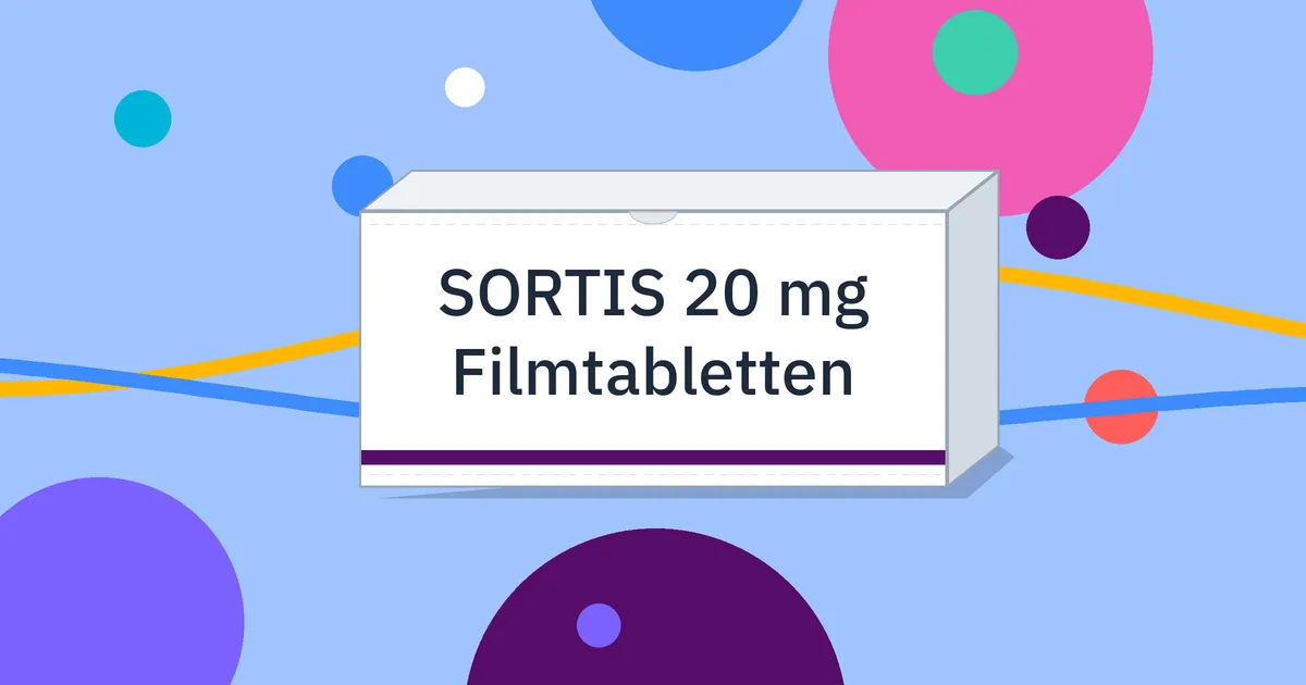 Symbolbild: Packung mit der Aufschrift SORTIS 20 mg Filmtabletten (PZN 10317910) – Verfügbarkeit und Bezug in Apotheken in Frankfurt am Main