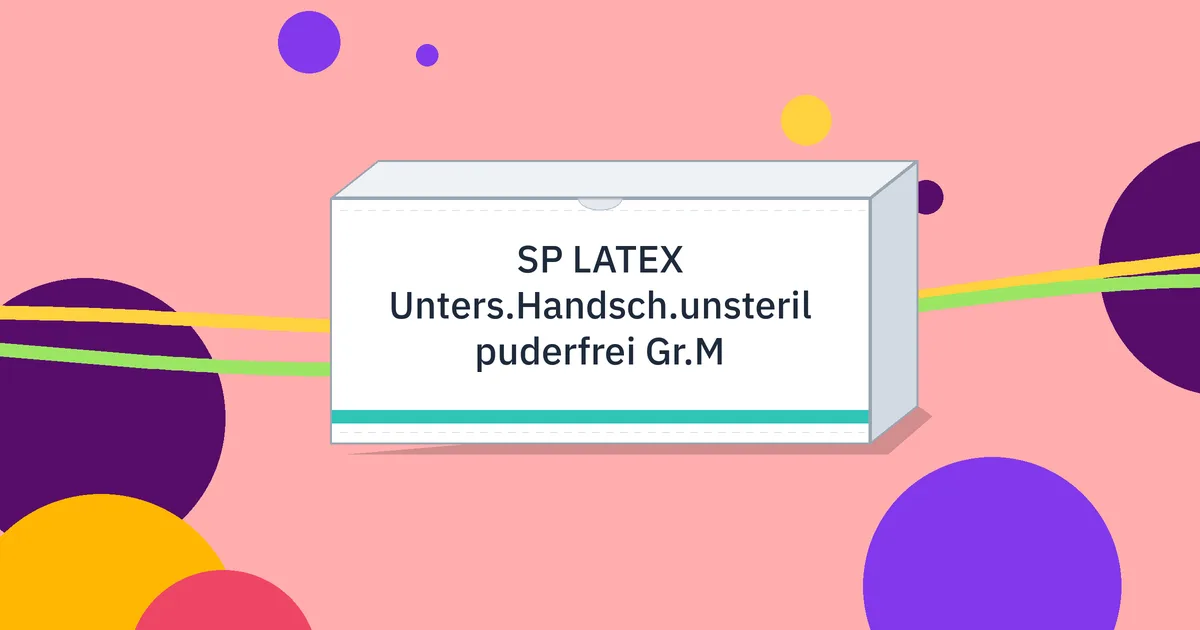 Symbolbild: Packung mit der Aufschrift SP LATEX Unters.Handsch.unsteril puderfrei Gr.M (PZN 10534607) – Verfügbarkeit und Bezug in Apotheken in Frankfurt am Main