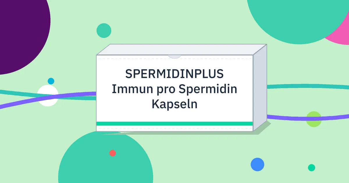 Symbolbild: Packung mit der Aufschrift SPERMIDINPLUS Immun pro Spermidin Kapseln (PZN 17441961) – Verfügbarkeit und Bezug in Apotheken in Frankfurt am Main