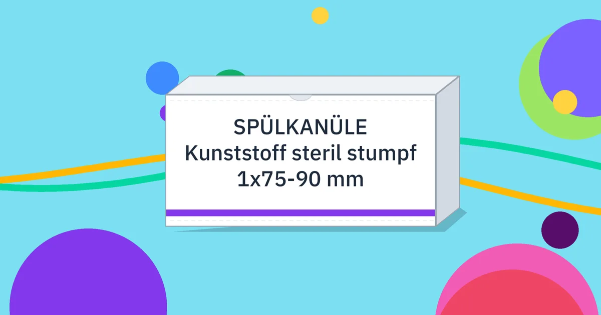 Symbolbild: Packung mit der Aufschrift SPÜLKANÜLE Kunststoff steril stumpf 1x75-90 mm (PZN 19988267) – Verfügbarkeit und Bezug in Apotheken in Frankfurt am Main