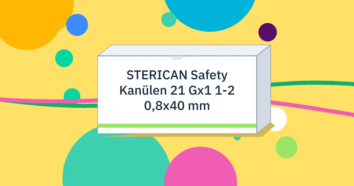 Symbolbild: Packung mit der Aufschrift STERICAN Safety Kanülen 21 Gx1 1-2 0,8x40 mm (PZN 18472484) – Verfügbarkeit und Bezug in Apotheken in Frankfurt am Main