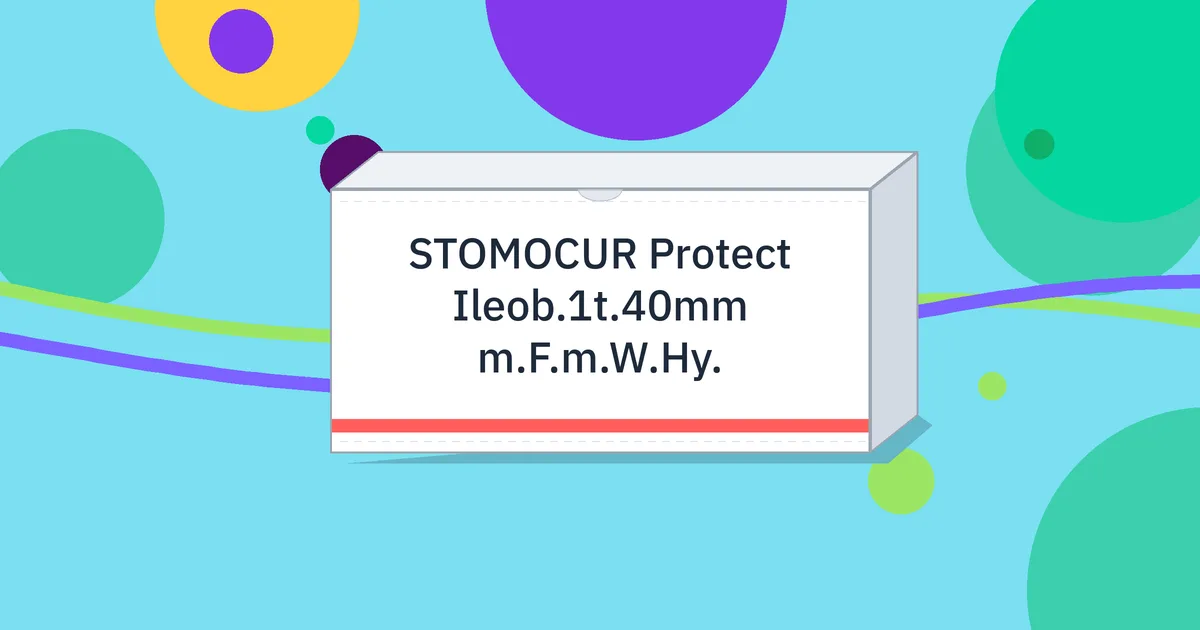 Symbolbild: Packung mit der Aufschrift STOMOCUR Protect Ileob.1t.40mm m.F.m.W.Hy. (PZN 14330422) – Verfügbarkeit und Bezug in Apotheken in Frankfurt am Main