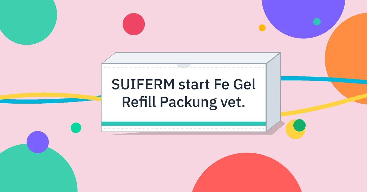 Symbolbild: Packung mit der Aufschrift SUIFERM start Fe Gel Refill Packung vet. (PZN 06972738) – Verfügbarkeit und Bezug in Apotheken in Frankfurt am Main