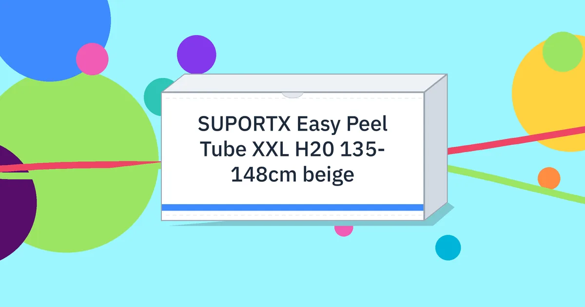 Symbolbild: Packung mit der Aufschrift SUPORTX Easy Peel Tube XXL H20 135-148cm beige (PZN 09486777) – Verfügbarkeit und Bezug in Apotheken in Frankfurt am Main