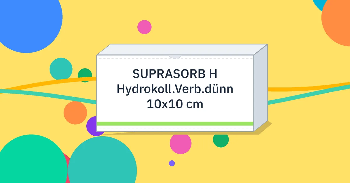Symbolbild: Packung mit der Aufschrift SUPRASORB H Hydrokoll.Verb.dünn 10x10 cm (PZN 16153177) – Verfügbarkeit und Bezug in Apotheken in Frankfurt am Main