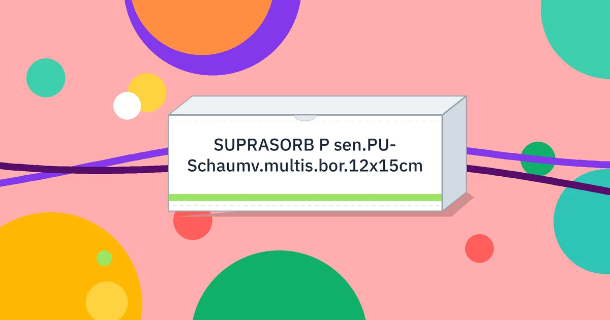 Symbolbild: Packung mit der Aufschrift SUPRASORB P sen.PU-Schaumv.multis.bor.12x15cm (PZN 17615390) – Verfügbarkeit und Bezug in Apotheken in Frankfurt am Main