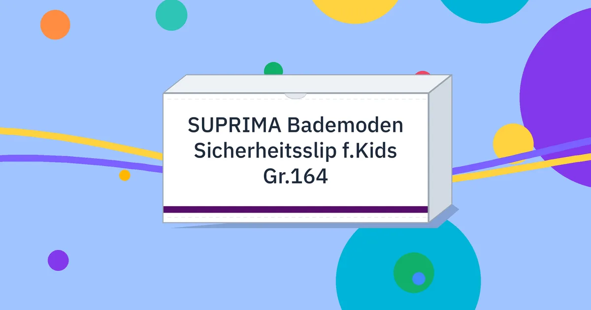 Symbolbild: Packung mit der Aufschrift SUPRIMA Bademoden Sicherheitsslip f.Kids Gr.164 (PZN 09222386) – Verfügbarkeit und Bezug in Apotheken in Frankfurt am Main