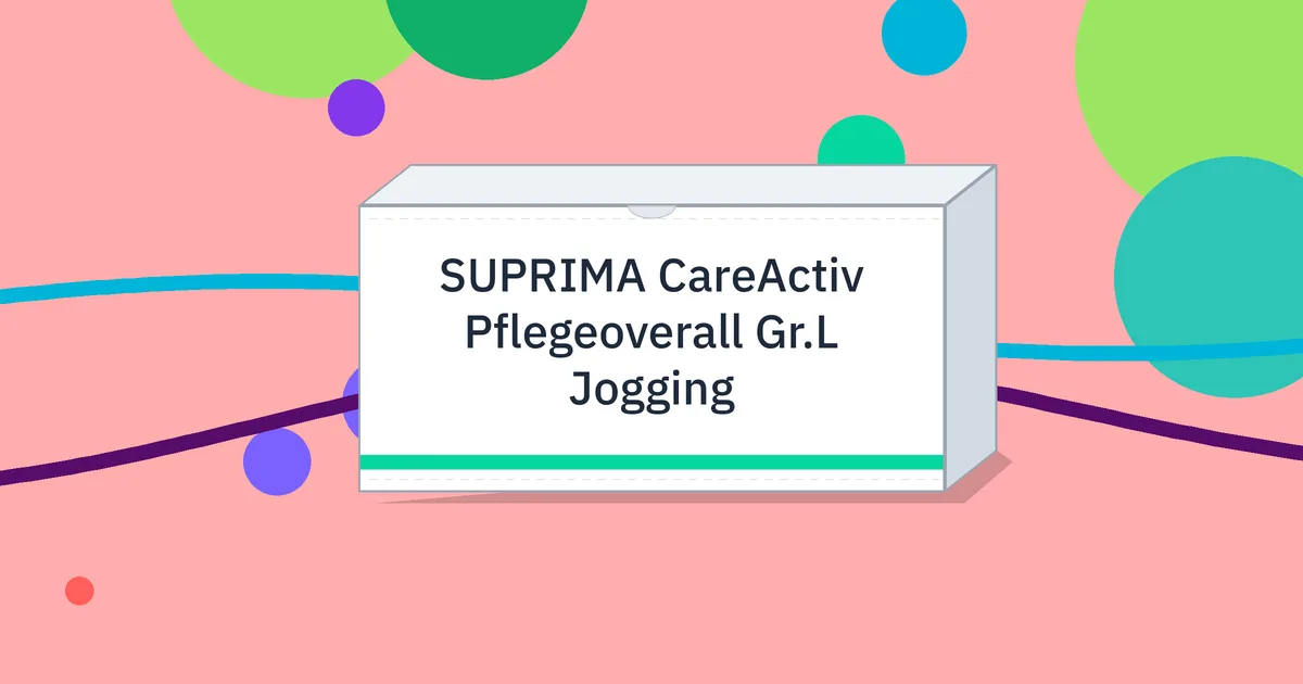 Symbolbild: Packung mit der Aufschrift SUPRIMA CareActiv Pflegeoverall Gr.L Jogging (PZN 08628608) – Verfügbarkeit und Bezug in Apotheken in Frankfurt am Main