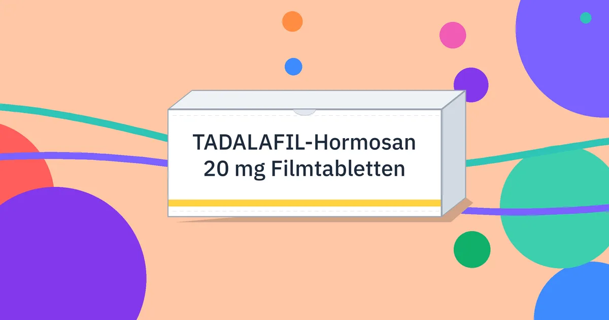 Symbolbild: Packung mit der Aufschrift TADALAFIL-Hormosan 20 mg Filmtabletten (PZN 13569960) – Verfügbarkeit und Bezug in Apotheken in Frankfurt am Main