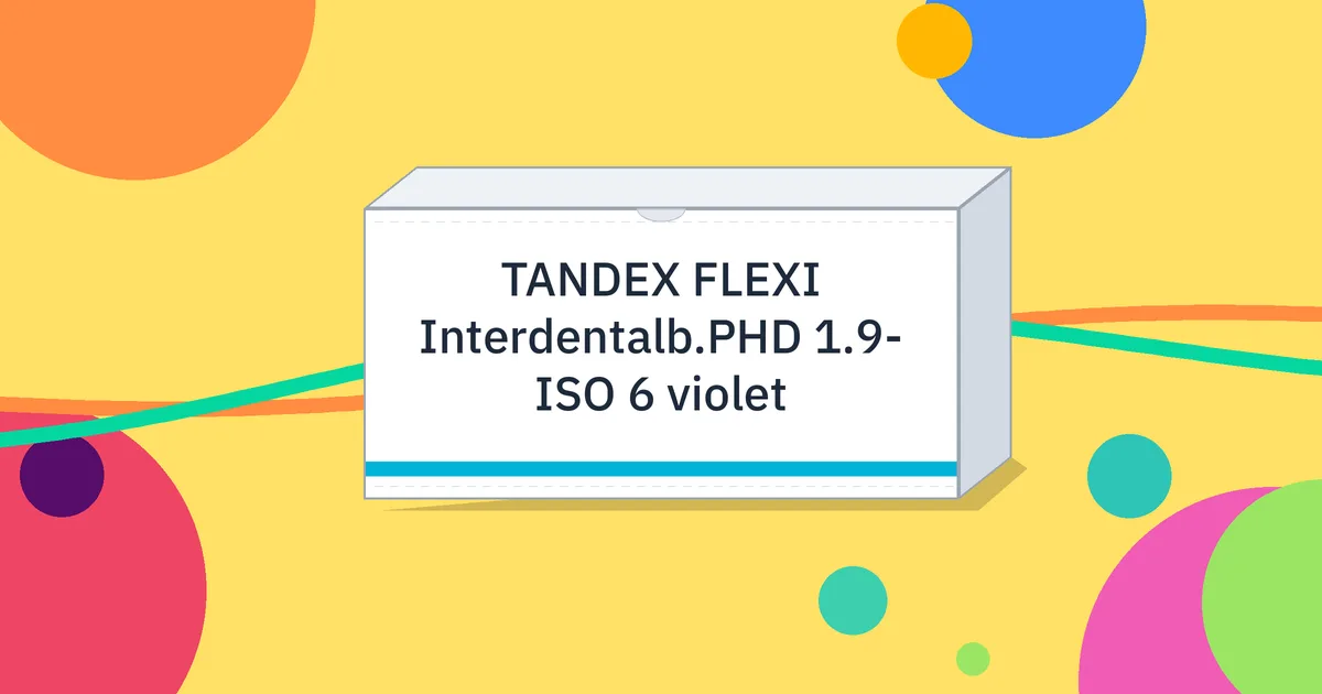 Symbolbild: Packung mit der Aufschrift TANDEX FLEXI Interdentalb.PHD 1.9-ISO 6 violet (PZN 16499036) – Verfügbarkeit und Bezug in Apotheken in Frankfurt am Main