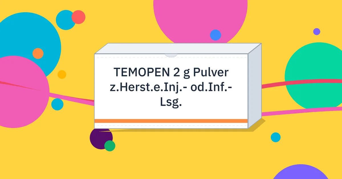 Symbolbild: Packung mit der Aufschrift TEMOPEN 2 g Pulver z.Herst.e.Inj.- od.Inf.-Lsg. (PZN 20580442) – Verfügbarkeit und Bezug in Apotheken in Frankfurt am Main
