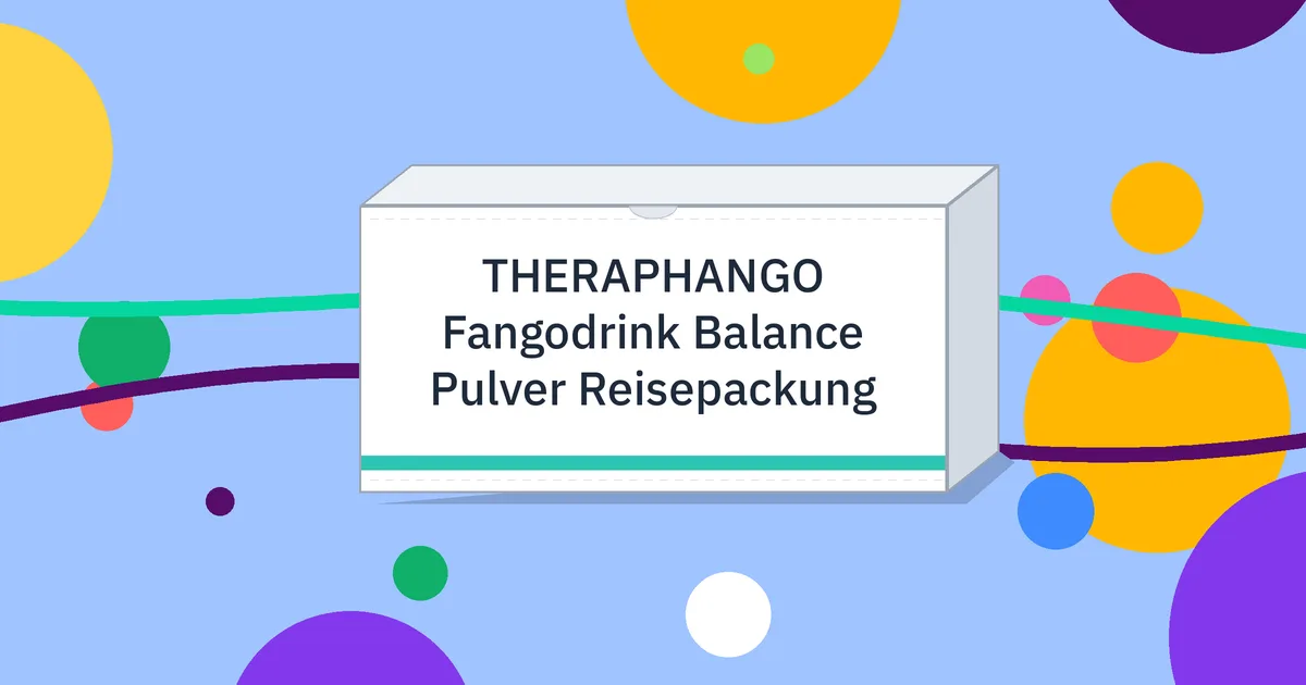 Symbolbild: Packung mit der Aufschrift THERAPHANGO Fangodrink Balance Pulver Reisepackung (PZN 19746334) – Verfügbarkeit und Bezug in Apotheken in Frankfurt am Main