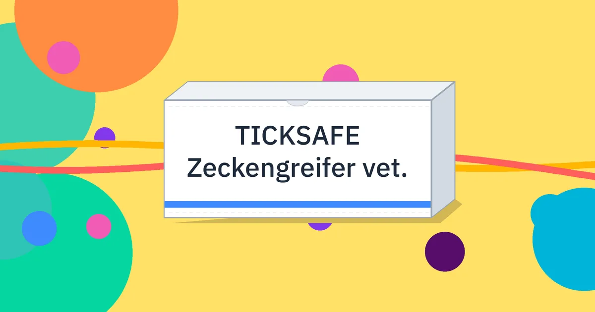 Symbolbild: Packung mit der Aufschrift TICKSAFE Zeckengreifer vet. (PZN 11286040) – Verfügbarkeit und Bezug in Apotheken in Frankfurt am Main