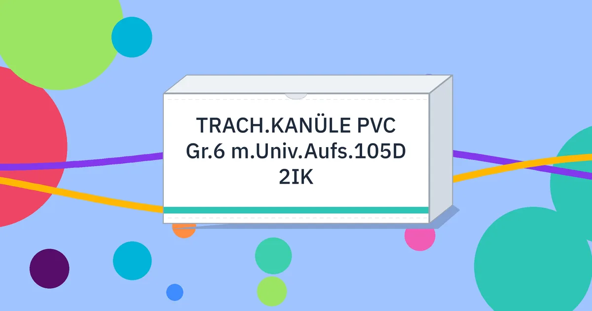 Symbolbild: Packung mit der Aufschrift TRACH.KANÜLE PVC Gr.6 m.Univ.Aufs.105D 2IK (PZN 06994421) – Verfügbarkeit und Bezug in Apotheken in Frankfurt am Main