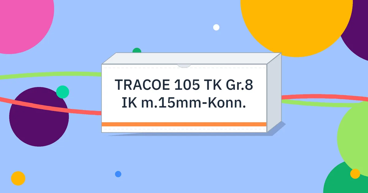 Symbolbild: Packung mit der Aufschrift TRACOE 105 TK Gr.8 IK m.15mm-Konn. (PZN 02720649) – Verfügbarkeit und Bezug in Apotheken in Frankfurt am Main