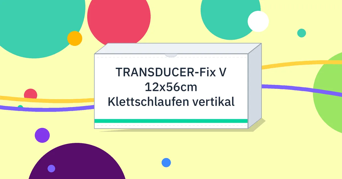 Symbolbild: Packung mit der Aufschrift TRANSDUCER-Fix V 12x56cm Klettschlaufen vertikal (PZN 18821051) – Verfügbarkeit und Bezug in Apotheken in Frankfurt am Main