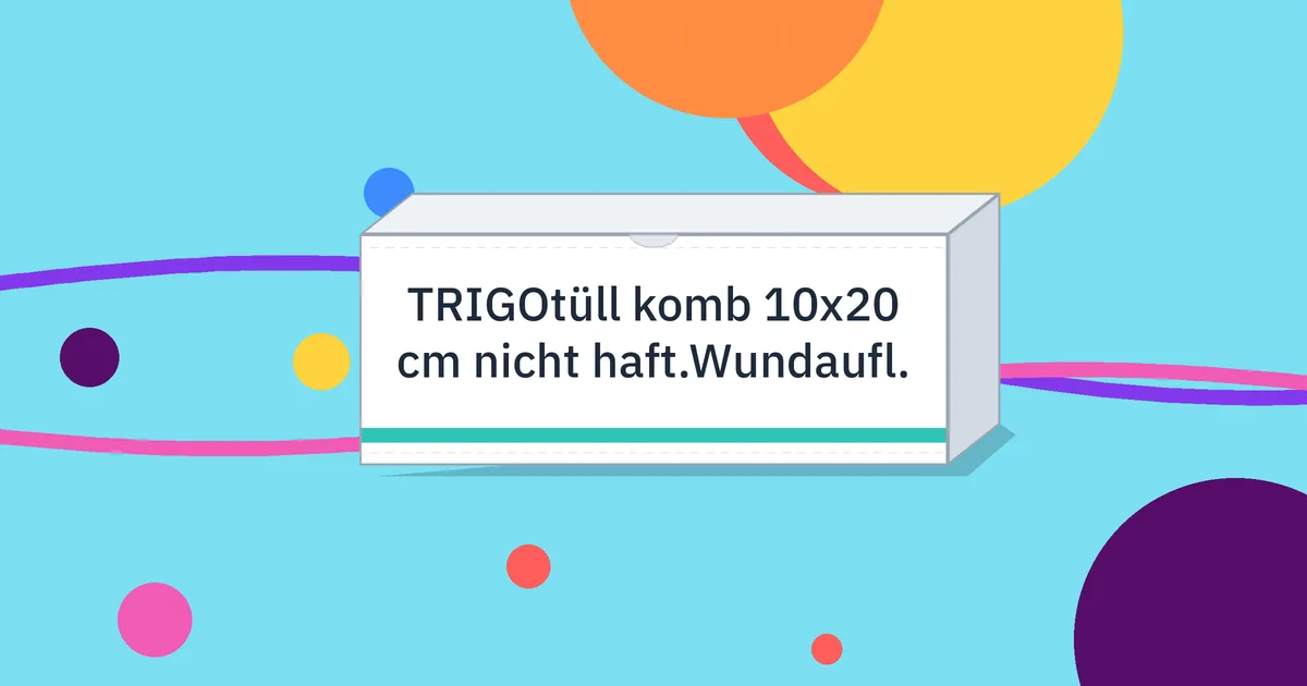Symbolbild: Packung mit der Aufschrift TRIGOtüll komb 10x20 cm nicht haft.Wundaufl. (PZN 20343044) – Verfügbarkeit und Bezug in Apotheken in Frankfurt am Main