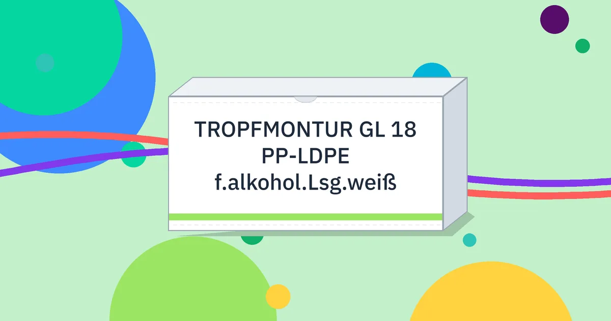 Symbolbild: Packung mit der Aufschrift TROPFMONTUR GL 18 PP-LDPE f.alkohol.Lsg.weiß (PZN 18014876) – Verfügbarkeit und Bezug in Apotheken in Frankfurt am Main