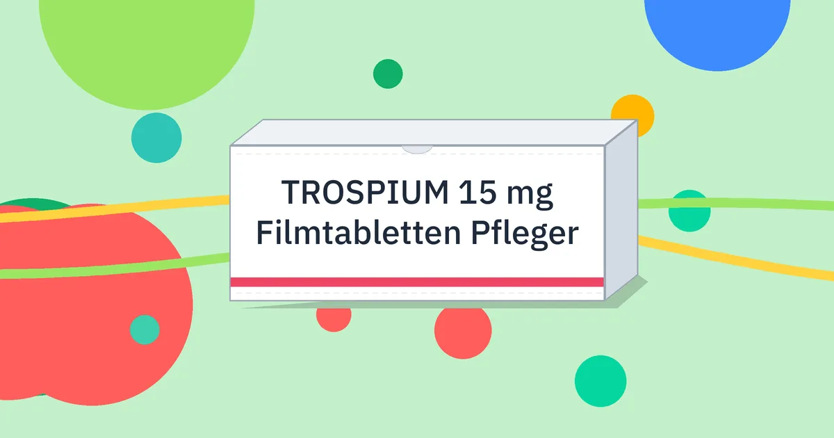 Symbolbild: Packung mit der Aufschrift TROSPIUM 15 mg Filmtabletten Pfleger (PZN 03645430) – Verfügbarkeit und Bezug in Apotheken in Frankfurt am Main