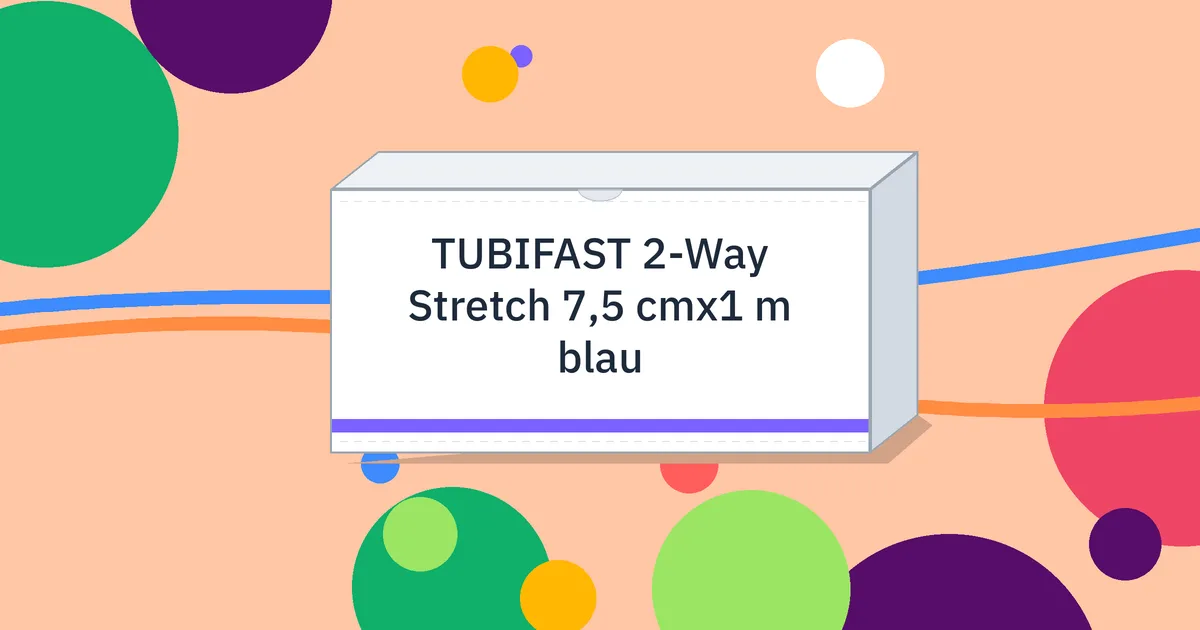 Symbolbild: Packung mit der Aufschrift TUBIFAST 2-Way Stretch 7,5 cmx1 m blau (PZN 09932834) – Verfügbarkeit und Bezug in Apotheken in Frankfurt am Main