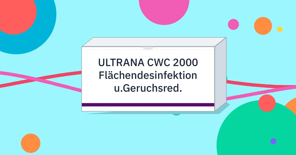 Symbolbild: Packung mit der Aufschrift ULTRANA CWC 2000 Flächendesinfektion u.Geruchsred. (PZN 03956851) – Verfügbarkeit und Bezug in Apotheken in Frankfurt am Main