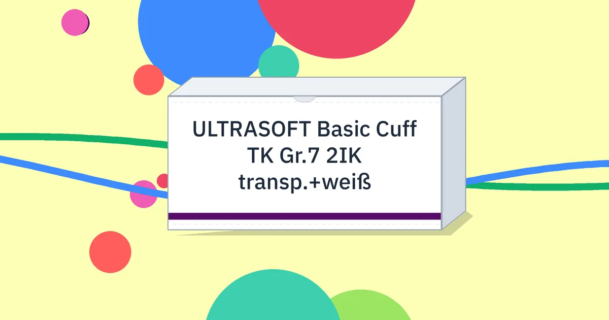 Symbolbild: Packung mit der Aufschrift ULTRASOFT Basic Cuff TK Gr.7 2IK transp.+weiß (PZN 10731331) – Verfügbarkeit und Bezug in Apotheken in Frankfurt am Main