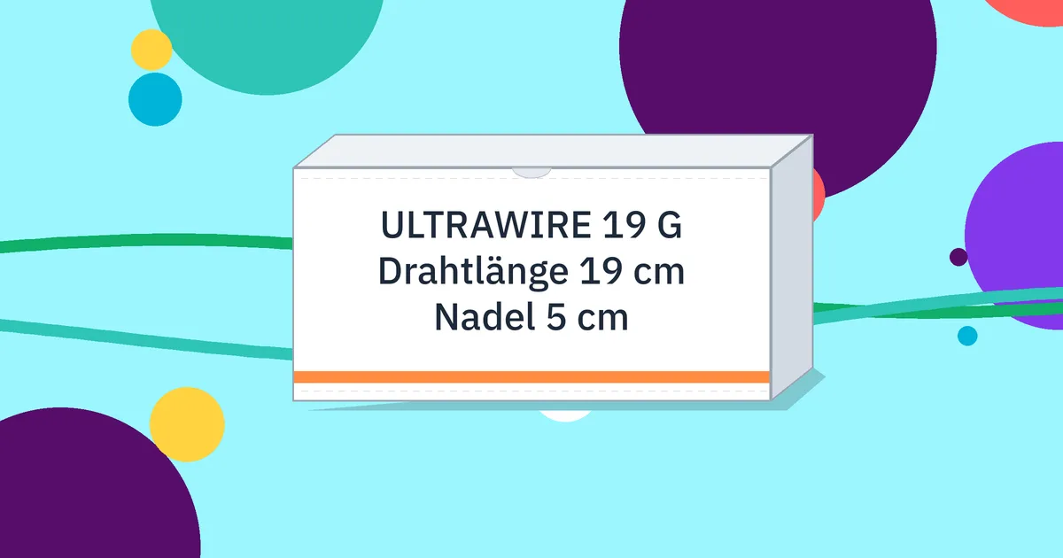 Symbolbild: Packung mit der Aufschrift ULTRAWIRE 19 G Drahtlänge 19 cm Nadel 5 cm (PZN 03567397) – Verfügbarkeit und Bezug in Apotheken in Frankfurt am Main