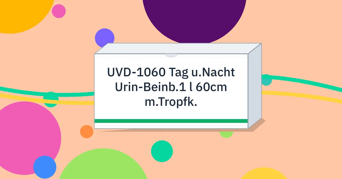 Symbolbild: Packung mit der Aufschrift UVD-1060 Tag u.Nacht Urin-Beinb.1 l 60cm m.Tropfk. (PZN 14267244) – Verfügbarkeit und Bezug in Apotheken in Frankfurt am Main