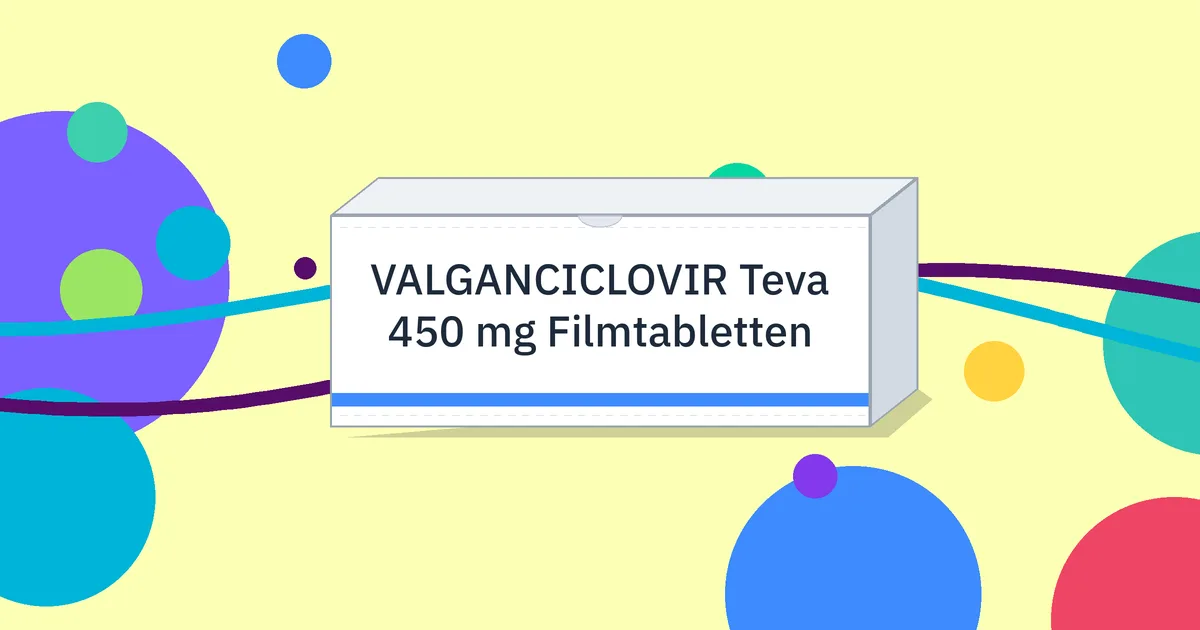 Symbolbild: Packung mit der Aufschrift VALGANCICLOVIR Teva 450 mg Filmtabletten (PZN 20136724) – Verfügbarkeit und Bezug in Apotheken in Frankfurt am Main
