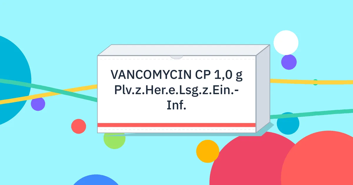 Symbolbild: Packung mit der Aufschrift VANCOMYCIN CP 1,0 g Plv.z.Her.e.Lsg.z.Ein.-Inf. (PZN 01676774) – Verfügbarkeit und Bezug in Apotheken in Frankfurt am Main