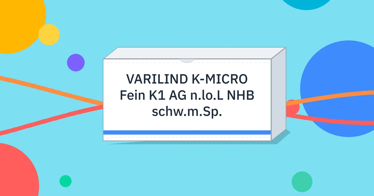 Symbolbild: Packung mit der Aufschrift VARILIND K-MICRO Fein K1 AG n.lo.L NHB schw.m.Sp. (PZN 20555148) – Verfügbarkeit und Bezug in Apotheken in Frankfurt am Main