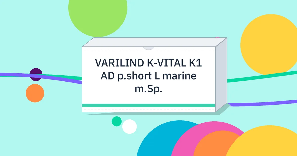 Symbolbild: Packung mit der Aufschrift VARILIND K-VITAL K1 AD p.short L marine m.Sp. (PZN 20566301) – Verfügbarkeit und Bezug in Apotheken in Frankfurt am Main