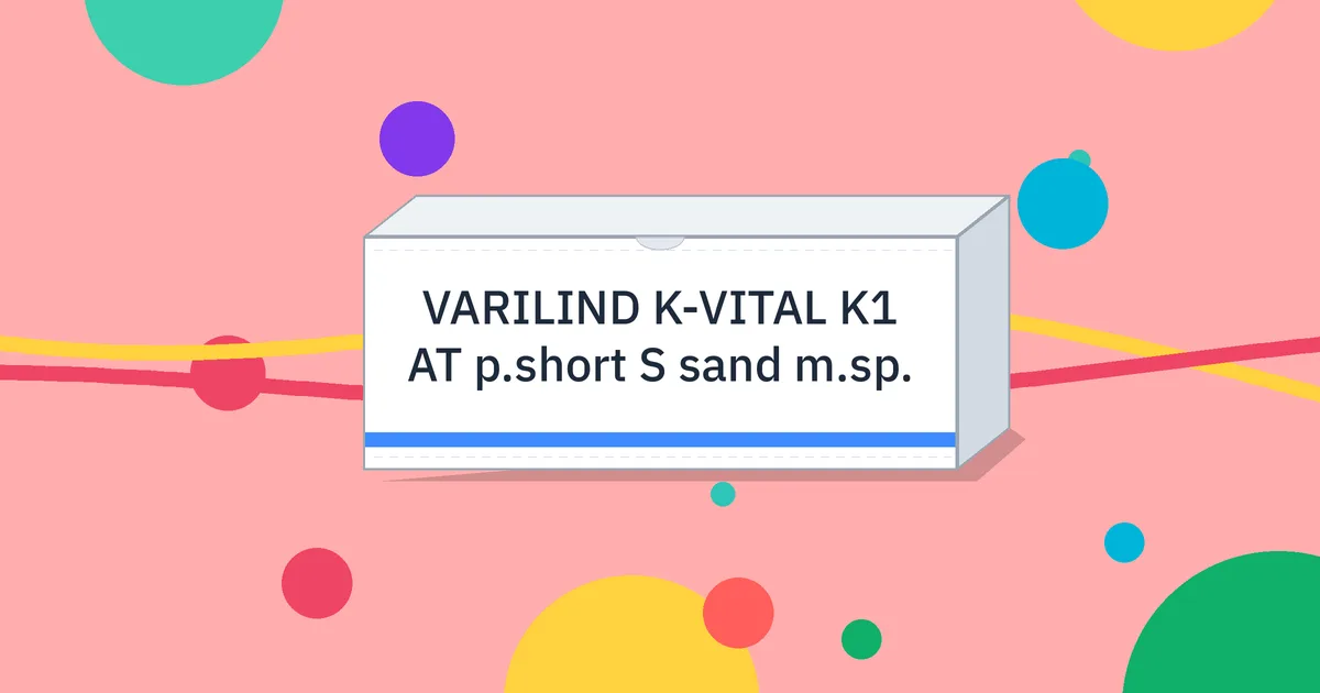 Symbolbild: Packung mit der Aufschrift VARILIND K-VITAL K1 AT p.short S sand m.sp. (PZN 20559732) – Verfügbarkeit und Bezug in Apotheken in Frankfurt am Main