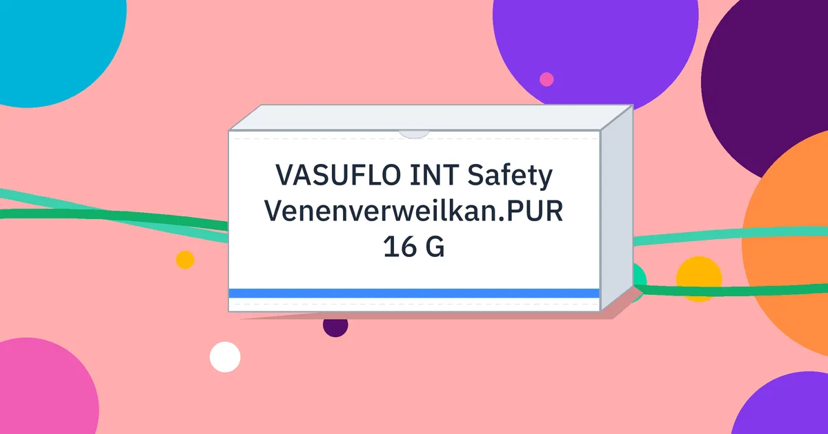 Symbolbild: Packung mit der Aufschrift VASUFLO INT Safety Venenverweilkan.PUR 16 G (PZN 18044587) – Verfügbarkeit und Bezug in Apotheken in Frankfurt am Main