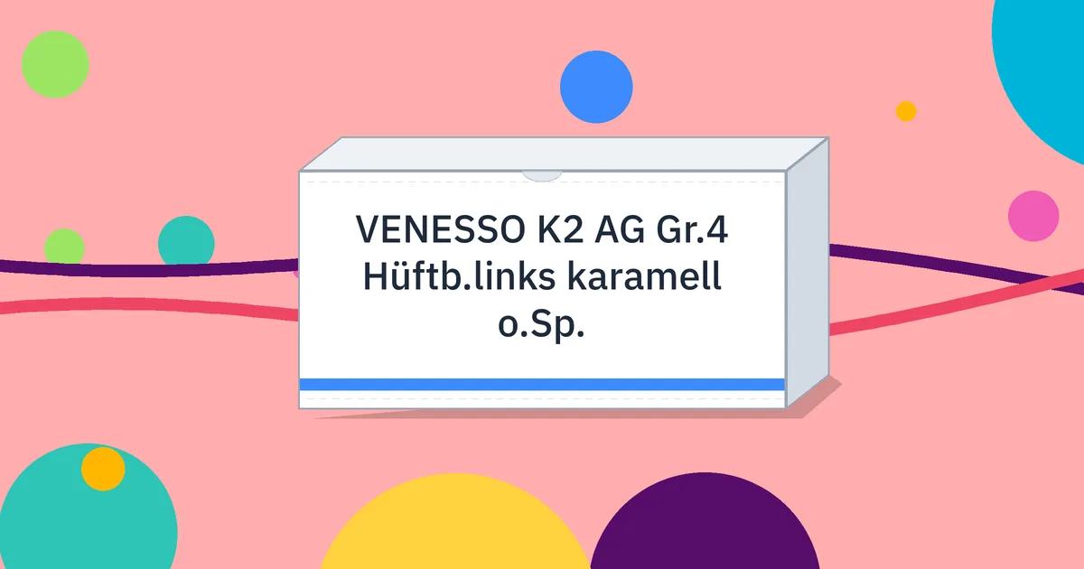 Symbolbild: Packung mit der Aufschrift VENESSO K2 AG Gr.4 Hüftb.links karamell o.Sp. (PZN 13761812) – Verfügbarkeit und Bezug in Apotheken in Frankfurt am Main