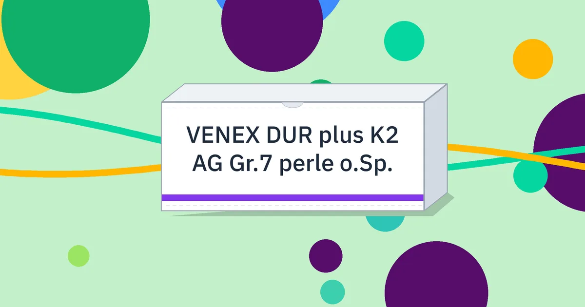 Symbolbild: Packung mit der Aufschrift VENEX DUR plus K2 AG Gr.7 perle o.Sp. (PZN 03235904) – Verfügbarkeit und Bezug in Apotheken in Frankfurt am Main