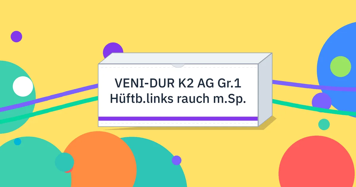 Symbolbild: Packung mit der Aufschrift VENI-DUR K2 AG Gr.1 Hüftb.links rauch m.Sp. (PZN 03248752) – Verfügbarkeit und Bezug in Apotheken in Frankfurt am Main