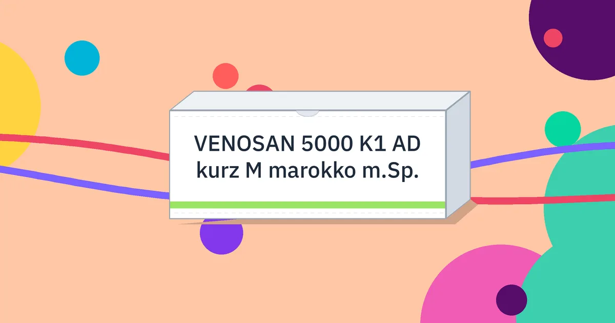 Symbolbild: Packung mit der Aufschrift VENOSAN 5000 K1 AD kurz M marokko m.Sp. (PZN 14430997) – Verfügbarkeit und Bezug in Apotheken in Frankfurt am Main