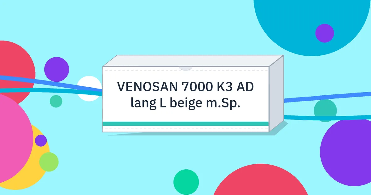 Symbolbild: Packung mit der Aufschrift VENOSAN 7000 K3 AD lang L beige m.Sp. (PZN 14435026) – Verfügbarkeit und Bezug in Apotheken in Frankfurt am Main