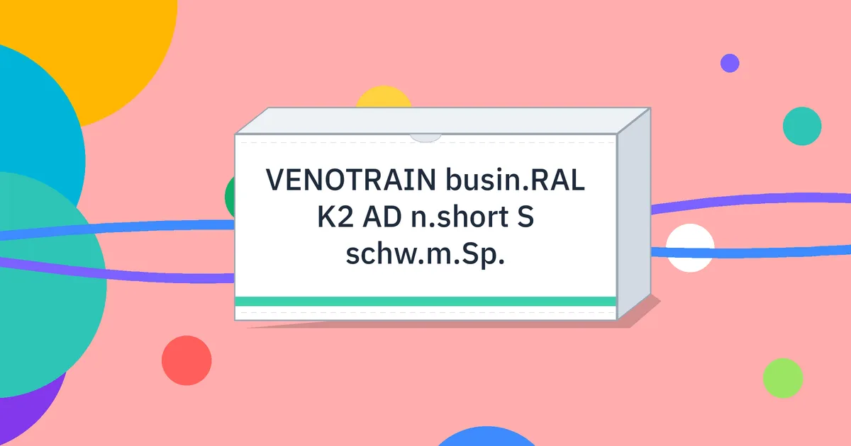 Symbolbild: Packung mit der Aufschrift VENOTRAIN busin.RAL K2 AD n.short S schw.m.Sp. (PZN 06949509) – Verfügbarkeit und Bezug in Apotheken in Frankfurt am Main