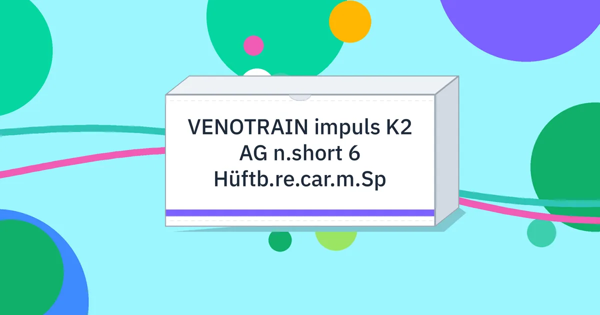 Symbolbild: Packung mit der Aufschrift VENOTRAIN impuls K2 AG n.short 6 Hüftb.re.car.m.Sp (PZN 10292682) – Verfügbarkeit und Bezug in Apotheken in Frankfurt am Main