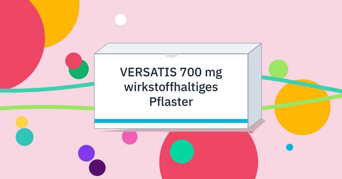 Symbolbild: Packung mit der Aufschrift VERSATIS 700 mg wirkstoffhaltiges Pflaster (PZN 19358282) – Verfügbarkeit und Bezug in Apotheken in Frankfurt am Main